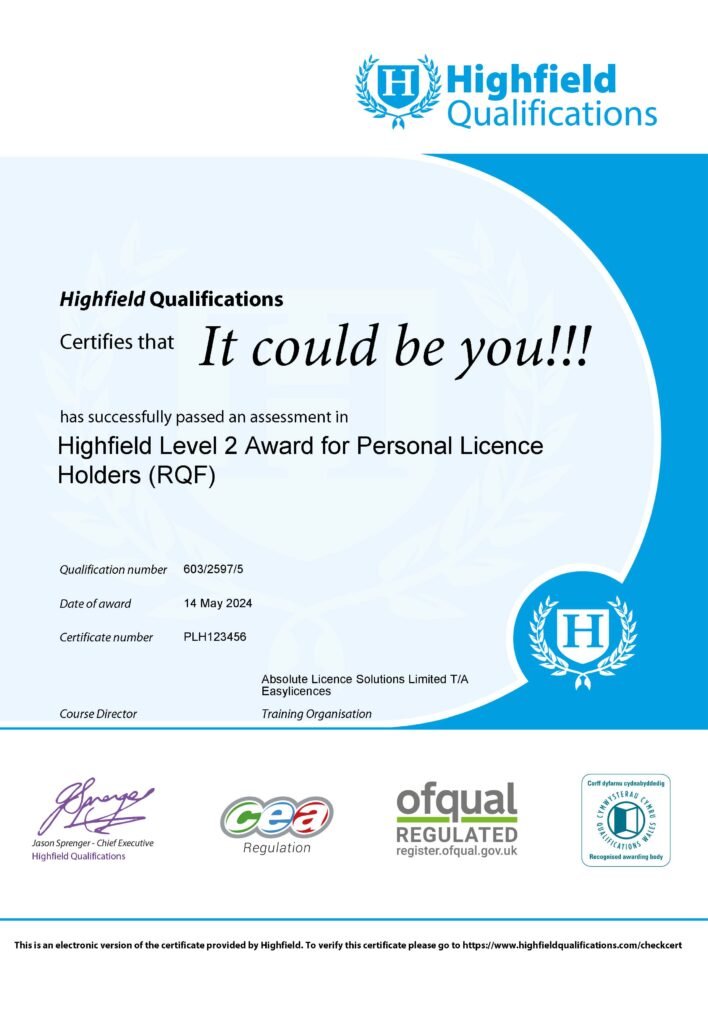 Personal Licence Course For Level 2 Accridited Certificate